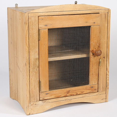STRIPPED PINE MEAT SAFE WITH MESH WORK DOOR. Furniture - Other - Auctionet