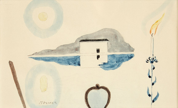 STELLAN MÖRNER. Surrealistisk komposition, akvarell på papper, signerad ...