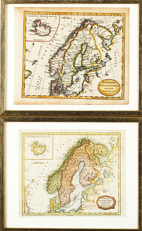 SCANDINAVIA, 2 English smaller maps in frame. Books, Maps & Manuscripts - Maps - Auctionet