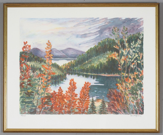 BO LIDGREN. "View from Stortorget Häggvik", color lithograph, signed ...