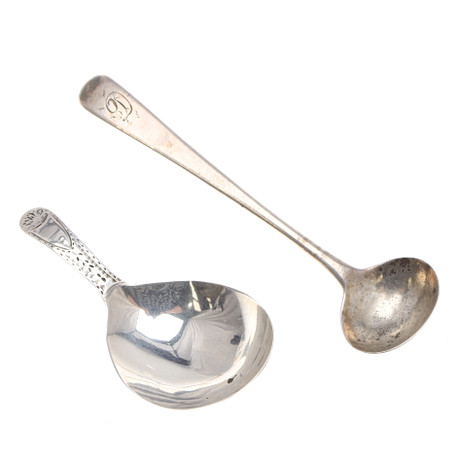 A SILVER TEA CADDY SPOON AND A SALT SPOON. Silver & Metals - Silver ...