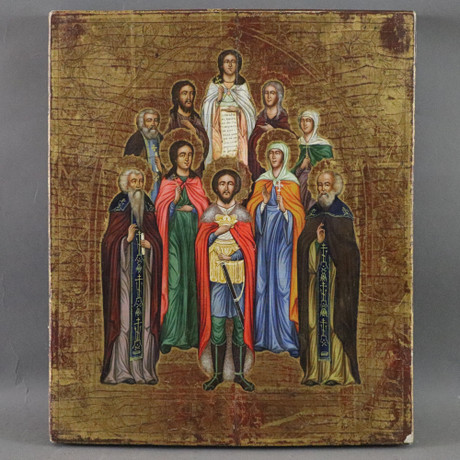 PATRONAGE-IKON med ALEXANDER NEVSKY och andra helgon - Ryssland, slutet av 1800-talet Jh. Konst ...
