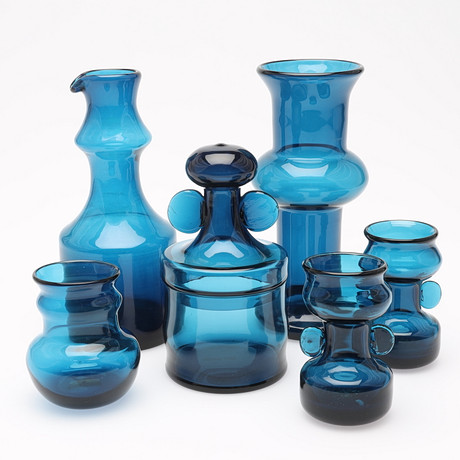 BERTIL VALLIEN. Glaskonst, "Blå Serien", 6 delar, Boda-Åfors, 1960 ...