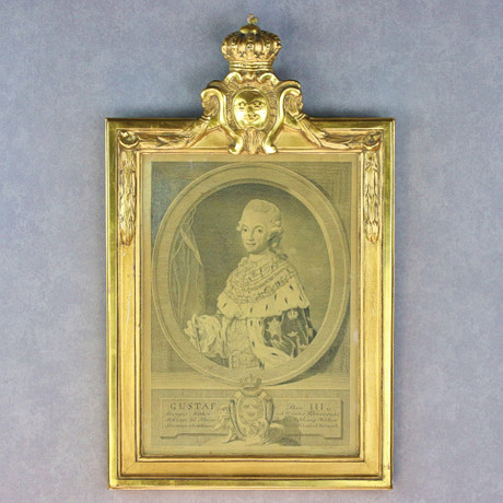 JACOB GILLBERG (1724-1793). Porträtt av kung Gustaf III , kopparstick ...