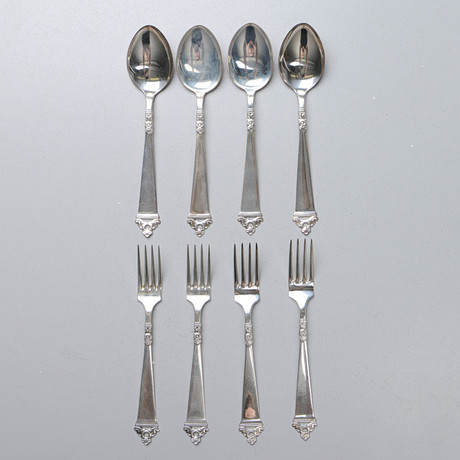 NILS HANSEN. Spoons and forks, 8 pieces, silver, model "Odel", Norway ...