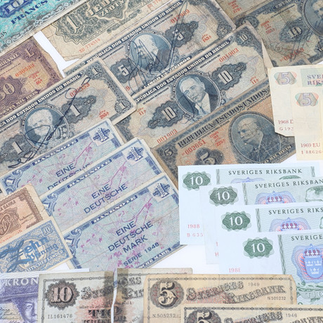 SEDLAR, 29 st. svenska och utländska, 1900-tal. Mynt, Medaljer ...