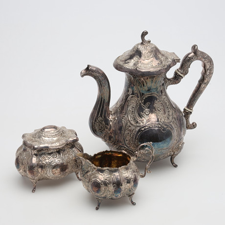 KAFFESERVIS, 3 delar, silver, Gewe 1975/76. Silver & Metall - Silver ...