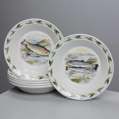 DEEP PLATES, 6 pcs, "The compleat angler", Portmeirion, Wales. Ceramics ...