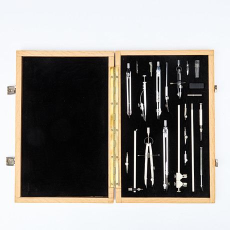 DRAWING and MEASURING INSTRUMENTS, for architects, in case, various ...