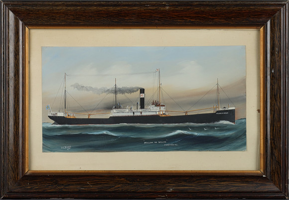 Unknown artist, ship portrait, gouache, signed. Art - Paintings - Auctionet