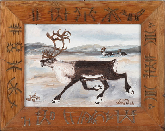 LARS PIRAK. Renar på språng, olja på duk, signerad, med skuren träram ...