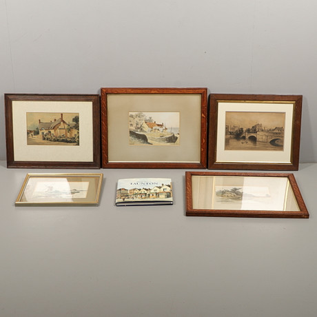 HARRY FRIER (1849-1921). FIGURE IN A BOAT BY A WINDMILL, 1907; TOWN ...