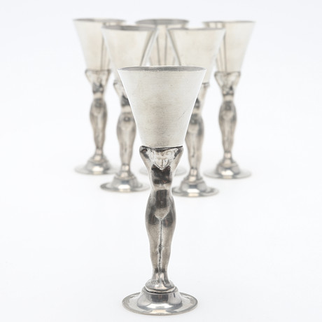 SNAPSGLAS, 6 st, tenn, 1900-tal. Silver & Metall - Tenn, Mässing ...