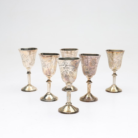 SNAPSGLAS, 6 st, nysilver, 1900-tal. Silver & Metall - Nysilver - Auctionet