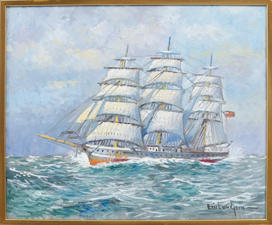 ERIC LUNDGREN. Full rigger, oil on canvas, signed. Art - Paintings ...