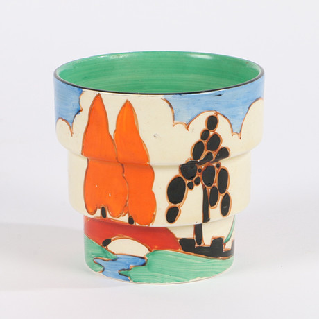 CLARICE CLIFF FOR NEWPORT FANTASQUE BIZARRE 'KEW' PATTERN STEPPED VASE ...