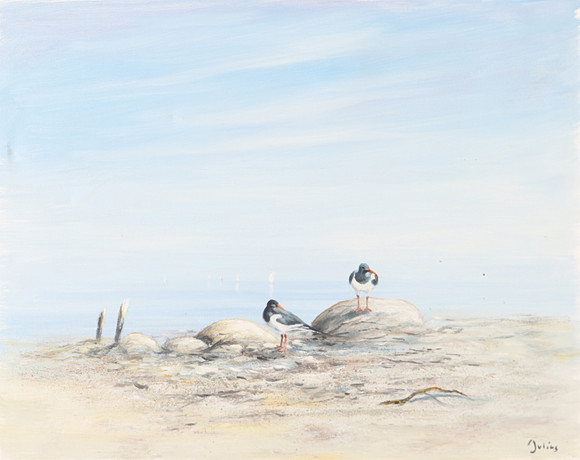 CARL JULIUS. Ranta rantaharakoilla, öljy kankaalle, signeerattu C ...