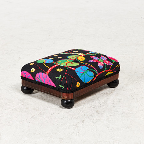 FOOTStool, frame in stained hardwood, firm upholstered cushion covered ...