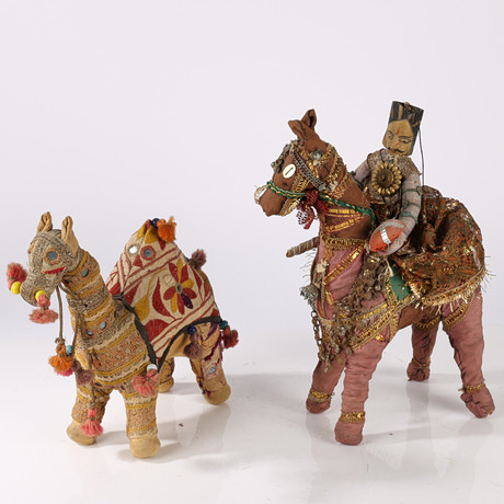 TWO NORTH INDIAN RAJASTHANI HEAVILY DECORATED ANIMALS. Carpets ...