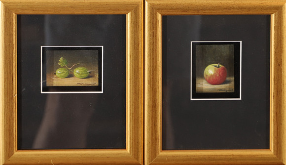 MONICA HOLMQUIST. Apple and gooseberry, 2 oil paintings, signed. Art ...