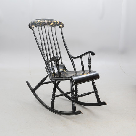 ROCKING CHAIR, black lacquer, painted, short legs, 19th century ...