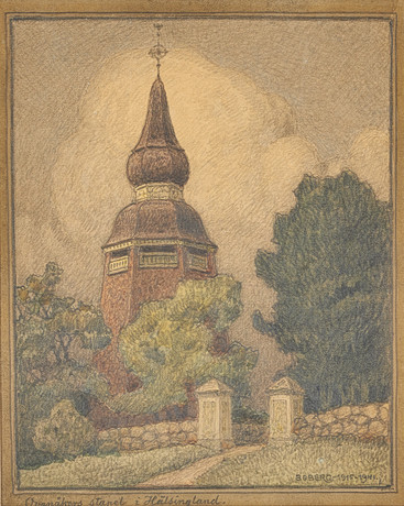 FERDINAND BOBERG. Ovanåkers stapel i Hälsingland. signerad och daterad 1915-1941, krita. Konst ...