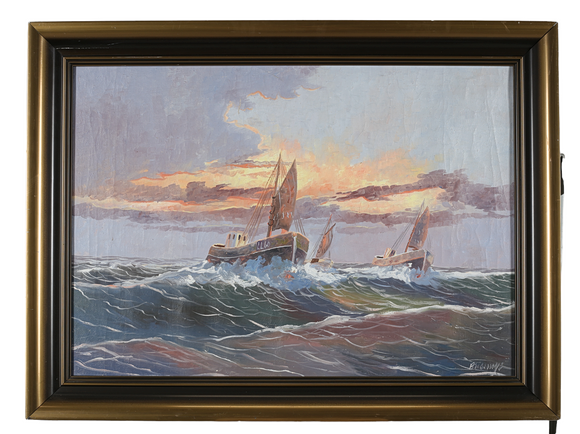 EINAR BRISSMYR (1908-1975). Havsmotiv med båtar, olja på duk, signerad ...