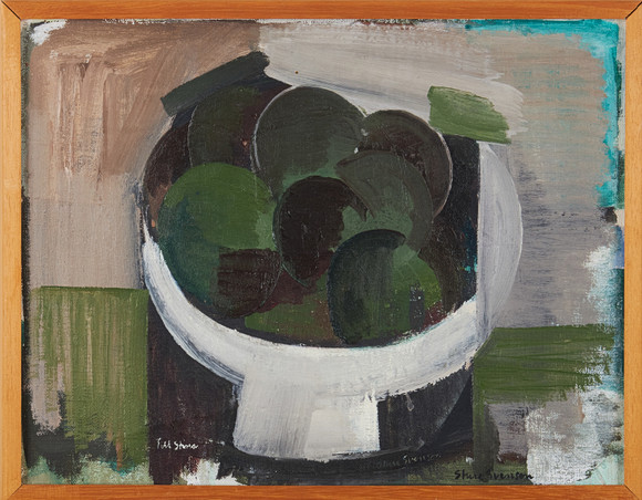 STURE SVENSSON (1895-1969). Stillebenmotiv med frukskål, olja på pannå ...