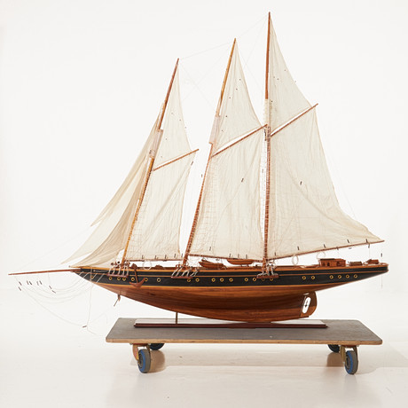 FARTYGSMODELL, 1900-talets andra hälft, tremastat segelfartyg, trä och ...