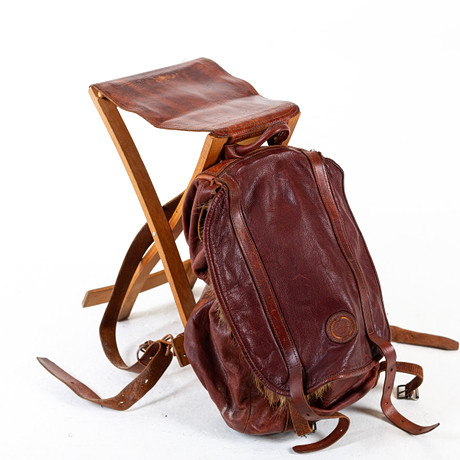 BACKPACK, with stool, leather, second half of the 20th century ...