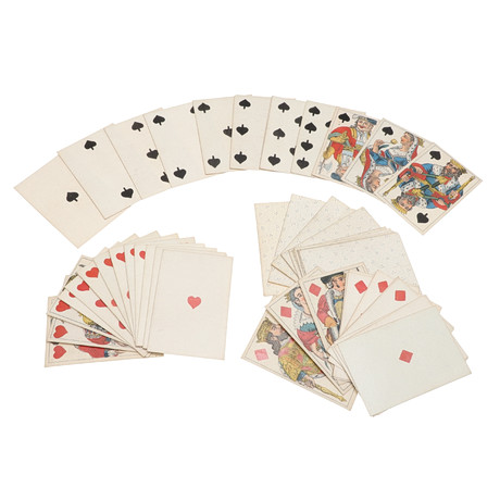 A SET OF 19TH CENTURY CONTINENTAL HAND COLOURED PLAYING CARDS. Books ...