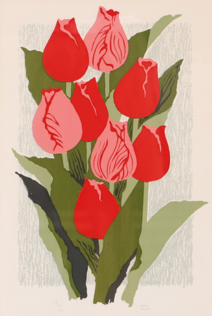 JERRY ROUPÉ. Blommor, färglitografi, signerad. Konst - Grafik - Auctionet