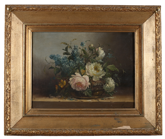 OIDENTIFIERAD KONSTNÄR. Flower still life, oil on canvas, signed Bargot ...