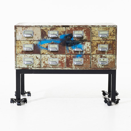 Chest of drawers, former card archive, painted sheet metal, 12 drawers ...