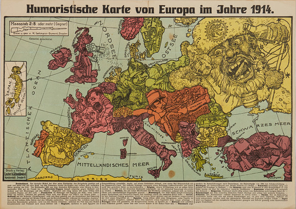 POLITICAL MAP - WORLD WAR I. LEHMANN - DUMONT, Humoristische Karte von ...