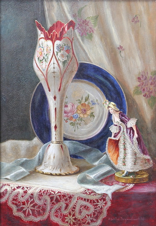 ANNA SATTLER-SEIGERSCHMIDT. Still life with porcelain objects. Oil on ...