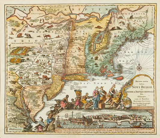 MAP OF THE EAST OF UNITED STATES, Seutter, Novi Belgii, 2nd state, ca ...