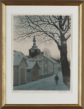 REINHOLD LJUNGGREN. Motif from Trosa, color lithograph, signed and ...