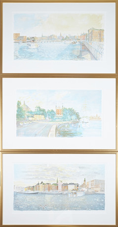 CLAES FOLCKER. "Stockholmsmotiv", 3 st, färglitografier, signeradse och ...
