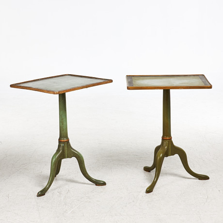PILLAR TABLE, 1+1, folding tops, painted wooden frame, one from the ...