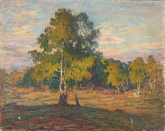 AXEL PETER (1863–1942). Impressionistiskt landskap med björkar i ...