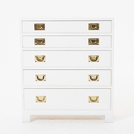 OVE FEUK. Chest of drawers, 5 drawers, white lacquered, brass fittings ...