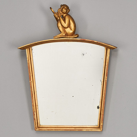 MIRROR, 1920s, gilt wood, carved monkey crest with hand mirror, Swedish ...