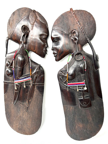AFRICAN WOODEN PAIR - HAND CARVED - WALL DECORATIONS. Folk art - Other ...
