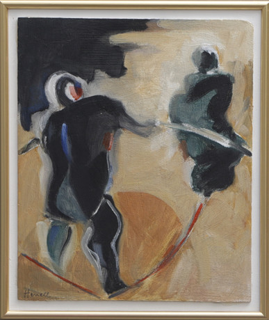 LARS HENELL. OLJA på pannå "Balansgång" signerad, modern. Konst ...