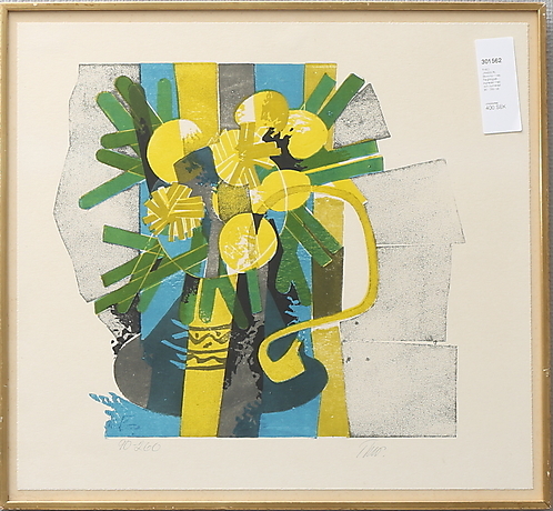 THEO JANSSON. Flowers in vase. Color lithograph, signed Theo and ...