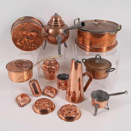 COPPER OBJECTS, 14 parts, i.a. forms. Silver & Metals - Pewter, Brass ...