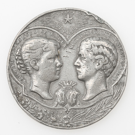 MEDALJ, tenn, "Kronprins Gustavs förmälning med Victoria av Baden 1881 ...