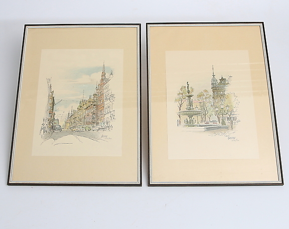 EBBE FOG. Litgrafier, 2 st, Sundsvallsmotiv, signerade och numrerade ...