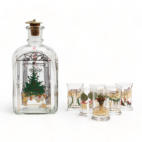 KARAFF med SNAPSGLAS, 7 delar, Holmegaard, Danmark, 1900-tal. Glas ...